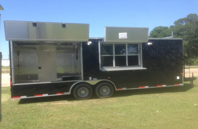 8.5x24 BBQ Open Up Porch Concession - LOADED BLACK 01 -Triple A Trailers