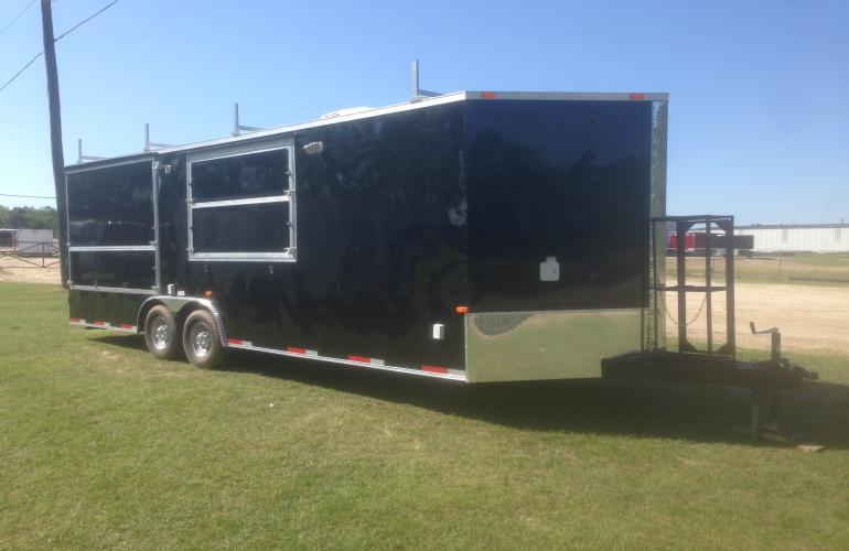 8.5x24 BBQ Open Up Porch Concession - LOADED BLACK 02 -Triple A Trailers